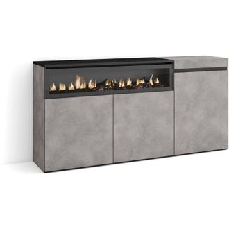 Skraut Home Sideboard, Highboard, Kommode, Komodenschrank, 150x75x35cm, 3 T&uuml;ren, Elektrokamin. Ma&szlig;e, Moderner Stil, Zementgrau - Skraut Home