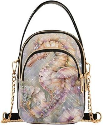 Mnsruu Petit sac &agrave; bandouli&egrave;re hipster hippocampe fleur fleur sac &agrave; main en cuir pour femme
