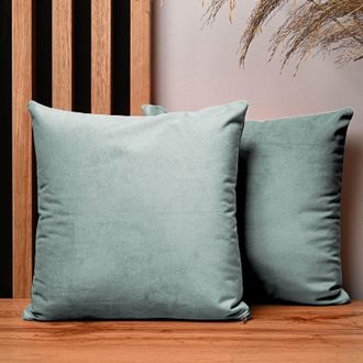 MG Design 2er Set Kissenbezüge 30 x 30 cm in Blau - mit Reißverschluss, samtig-weich mit dezentem Schimmer, pflegeleicht & langlebig