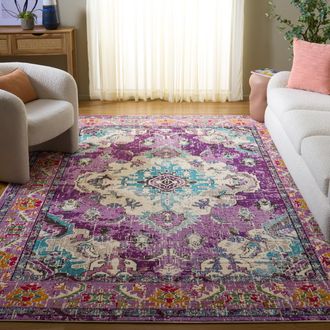 Safavieh Boho Teppich f&uuml;r Wohnzimmer, Esszimmer, Schlafzimmer - Monaco Collection, Kurzer Flor, Violett und Hellblau, 66 X 183 cm