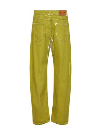 Marni Mens Jeans Wide-Leg Green Denim Cotton