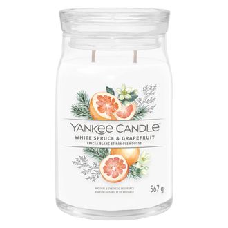 Yankee Candle Company Signature Duftkerze, wei&szlig;e Fichte und Grapefruit, gro&szlig;e Kerze im Glas mit Doppeldocht, Sojawachsmischung, lange Brenndauer, perfektes Geschenk f&uuml;r Fra