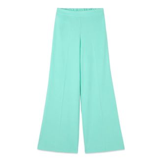 Oltre Weitgeschnittene Palazzo-Hose aus Kreppstoff - - Trousers - Damen - Gr&uuml;n - L