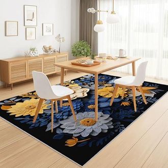Generic Tapis Imprim&eacute; Style Art d&eacute;co Fantaisie Floral pour Salon Chambre D&eacute;coration de la Maison - Sombre Flanelle Antid&eacute;rapante Tapis Salon de Sol paillasson