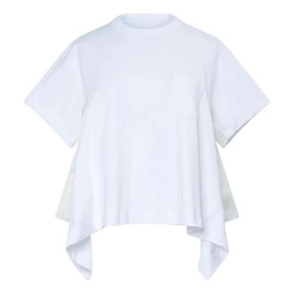 sacai Femme, Tops, Blanc, Taille: 42 FR Satin x Cotton Jersey T-Shirt