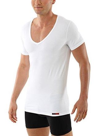 Albert Kreuz Maillot de Corps Blanc avec Manches Courtes et col v Profond en Coton Stretch S