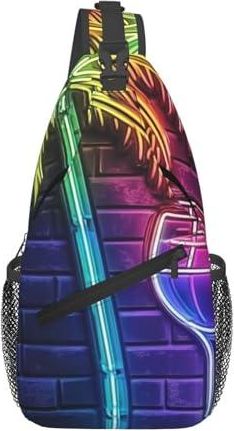 Generic Sac &agrave; dos &agrave; bandouli&egrave;re en verre avec motif palmier fluo pour homme