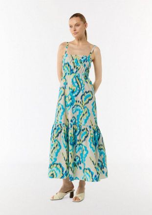 Comma Maxikleid Kleid Luftiges Baumwollkleid in Maxi-L&auml;nge mit Smok-Detail