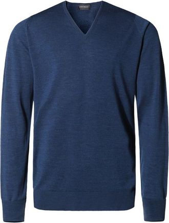 John Smedley Herren Pullover blau Merinowolle unifarben