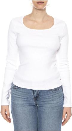 Levi's Femme, Tops, Blanc, Taille: 42 FR Essential Sqrd Neck Long Sleeve