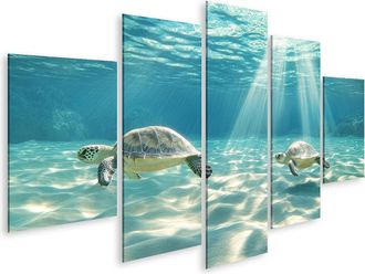 Islandburner Bild auf Leinwand Meeresschildkröten im klaren blauen Wasser für Wohnzimmer Naturliebhaber Wellness-Spa Bilder Wandbilder Poster