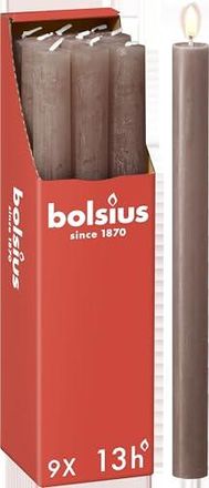 Bolsius Bolsius - Rustik Stabkerzen - Taupe - 9 Stück - 27 x 2.3 cm - Länge Brenndauer 13 Stunden - Unparfümierte - Enthält Natürliches Pflanzenwachs - Ohne P
