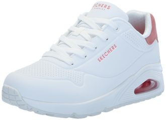 Skechers Damen Pop Back UNO, White Durabuck/Coral Suede Trim, 36.5 EU