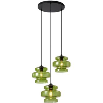 QAZQA Retro-H&auml;ngelampe schwarz mit gr&uuml;nem Glas 3-flammig - Denise