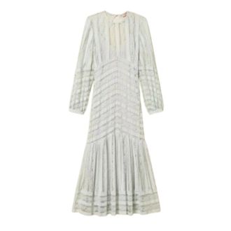 Twinset Femme, Robes, Bleu, Taille: 36 FR Longue robe en dentelle ray&eacute;e