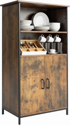 Relaxdays K&uuml;chenschrank, Industrial Style, K&uuml;chenregal mit Schrankt&uuml;ren, HBT: 124,5 x 60 x 30 cm, Vintageschrank, braun