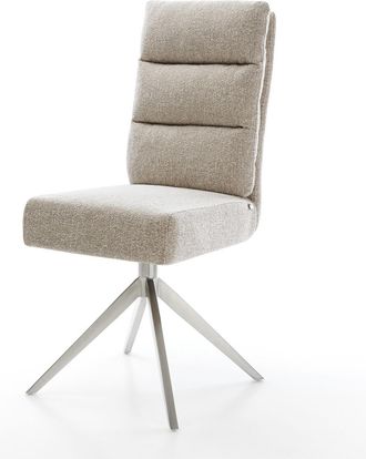 DELIFE Drehstuhl Pela-Flex Webstoff Soft Beige Kreuzgestell breit Edelstahl 360&deg; drehbar Wippfunktion Taschenfederkern, Esszimmerst&uuml;hle