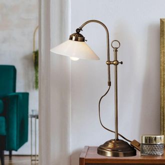 Globo Lighting Lampe de chevet LED Antique R&eacute;tro Lampe de lecture Lampe de chevet r&eacute;glable en hauteur, m&eacute;tal laiton vieilli Verre opalin, 1x E14 LED blanc chaud