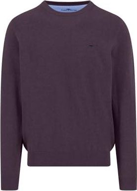 Fynch-Hatton Pull en tricot fin en pur coton avec col rond, aubergine, S