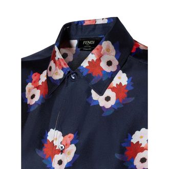 Fendi Floral-Print Silk Shirt - Blue