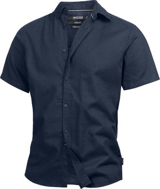 Indicode Herren INBravida Leinenhemd Kurzarm-Hemd mit Button-Down-Kragen | Herrenhemd Sommerhemd f&uuml;r M&auml;nner Navy - solid, XXL