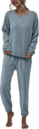 Onsoyours Pyjama Femme Polaire Ensemble de Pyjama Hiver Col Rond Manche Longue Ultra Pyjama Doux Deux Pi&egrave;ces &eacute;paississant Et Chaud Pyjama Tenue dint&eacute;rieur A Ble