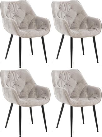 Clp 4er Set Stuhl Tanna Samt I Gesteppter Polsterstuhl I Esszimmerstuhl Mit Bodenschonern, Farbe:grau