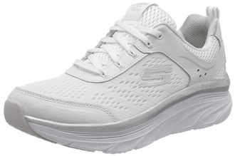Skechers Damen Dlux Walker Infinite Motion Sneakers, White Silver Leather White Mesh Silver, 39.5 EU