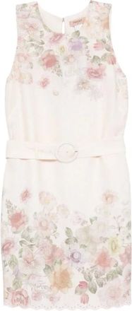 Twinset Femme, Robes, Multicolore, Taille: 42 FR Floral Print Belted Scalloped Hem Short Dress