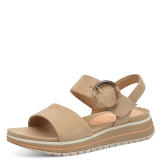 Marco Tozzi Damen Sandalen flach mit Klettverschluss Sommer, Braun (Biscuit), 39 EU