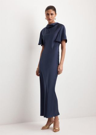 Mango Satiniertes Kleid mit drapiertem Ausschnitt petrolblau - Damen - XS - MANGO