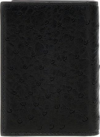 Valentino Garavani Ostrich Leather with Vlogo Card Case - Black