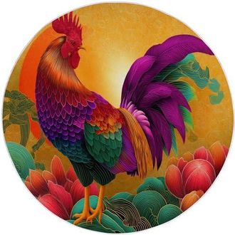 Generic Couleur Tapis Rond Style Japonais Lavable, antid&eacute;rapant l&eacute;ger &agrave; Poils Courts Tapis Rond, imprim&eacute; Coq Aux Couleurs Vives pour Salon Chambre &agrave; Coucher C