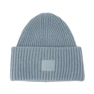 Acne Studios unisex, Accessoires, Bleu, Taille: ONE Size Large Face Logo Beanie