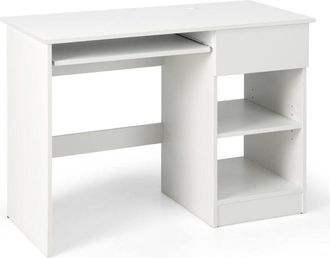 Costway Costway - Bureau Blanc pour Ordinateur, Bureau Informatique avec Plateau Clavier Coulissant et Un Grand Tiroir, &Eacute;tag&egrave;re R&eacute;glable & Amovible, Table de