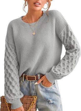 Cupshe Pull à manches longues et col rond en tricot torsadé pour femme, gris, Taille XS