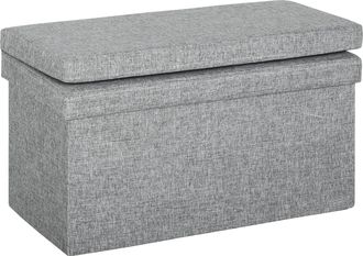 HOMCOM Klappbare Nachttischbank mit R&uuml;ckenlehne, Leinen-Effekt-Stoff-Fu&szlig;bank mit 77L-Fach f&uuml;r Wohnzimmer und Wohnzimmer, 76x50x73 cm, Grau
