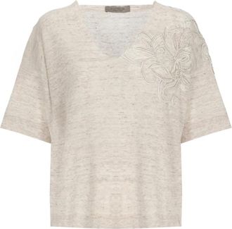 D.exterior Femme, Pulls, Beige, Taille: 40 FR Pull &agrave; Encolure Ronde avec D&eacute;tails en Dentelle