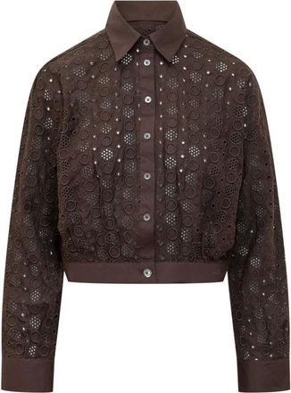 Pinko Pinko, Femme, Blouses et Chemises, Brun, Taille: 42 FR Charita Cropped Shirt