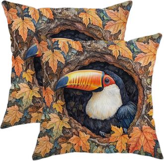 Generic Fall-Tukan Zierkissenbezug Weich Dekokissenbezug Atmungsaktiv Kissenbez&uuml;ge F&uuml;r Hotel Heimdekoration Schlafzimmer 45X45Cm 2Er Set