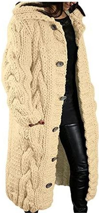 Generico Femme Hiver Cardigan Long Tricot Veste Ouvert Épais Manches Longues Pull Gilet Chaud Capuche Manteau Sweater Chandail Outwear Sweat Automne/Hiver Chan