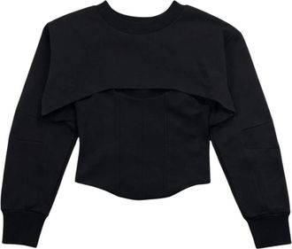 Patrizia Pepe Femme, Sweatshirts et sweats &agrave; capuche, Noir, Taille: 40 FR Cropped SweaT-shirt