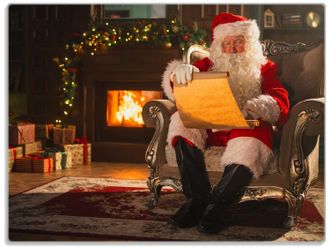 Wallario Glasunterlage/Schneidebrett aus Glas, Der Weihnachtsmann pr&uuml;ft die Liste, Gr&ouml;&szlig;e 30 x 40 cm, Kratzfest, aus Sicherheitsglas