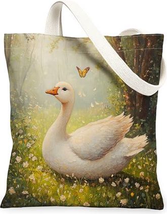 Generic Sac fourre-tout en toile Spring Goose pour faire du shopping, 33 x 38,1 cm, sac d&eacute;picerie r&eacute;utilisable pour femme, motif animal de voyage, d&eacute;coration 