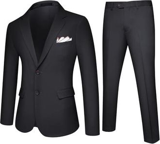 AlltheMen Costumes Hommes 2 Pièces Mariage élastique Veste Formel Deux Boutons daffaires Couleur Unie Noir M