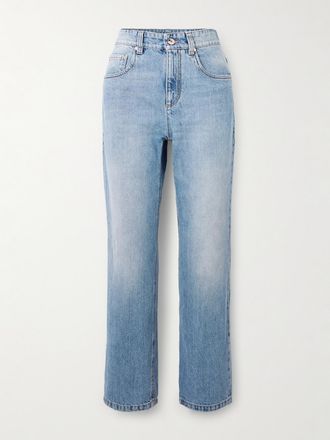 Brunello Cucinelli Jean Droit Raccourci À Perles - Bleu