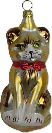 Lauschaer Glas Christbaumschmuck große Katze weiß matt/haselnuß matt Christbaumschmuck mundgeblasen,handdekoriert