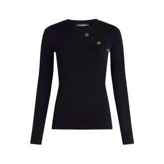 Karl Lagerfeld Langarm-Top mit Knopfverzierung - - Tops - Damen - Schwarzk - S