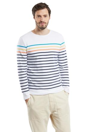 Armor Lux Herren Deauville gestreifte Seemannen, langärmelig Pullover, Weiß/Marine D/Coral R/Sa, XL