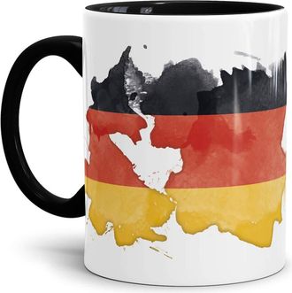 Tassendruck Flaggen-Tasse Deutschland Innen & Henkel Schwarz - Fahne/Länderfarbe/Wasserfarbe/Aquarell/Cup/Tor/Qualität Made in Germany